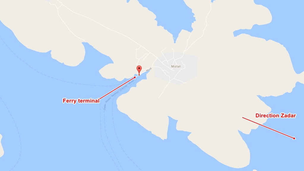 Molat ferry terminal, getting to and from Molat town